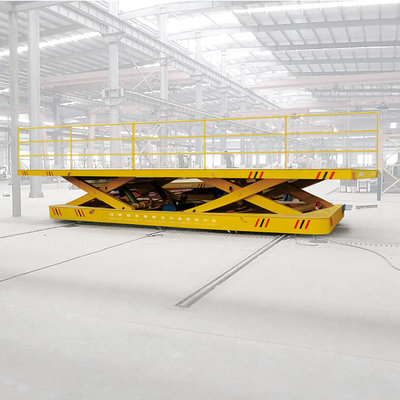 Railway wagon with lifting table for heavy load material trasnfer