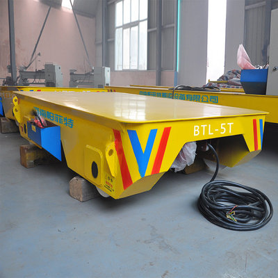 Smal tonnage trailing cable powered railway van running on the track for moving cargo in wearhouse