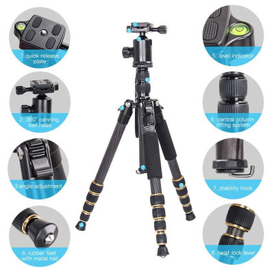 Portable Carbon Camera Tripod Monopod Kit with Ball Head(GT-2505X8.C+Q-2)