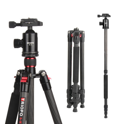 T-258G Compact Travel Professional Carbon Fiber Camera Tripod, 180 Folding 1 Leg Detachable Carbon Fiber Tripod Monopod