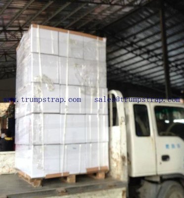 composite strap, polyester strap, cordstrap, lash webbing, dunnage bag, FIBC,woven strap in transport/logistics package