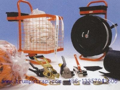 composite strap, polyester strap, cordstrap, lash webbing, dunnage bag, FIBC,woven strap in transport/logistics package