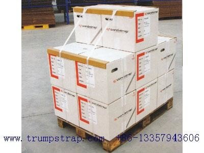 composite strap, polyester strap, cordstrap, lash webbing, dunnage bag, FIBC,woven strap in transport/logistics package