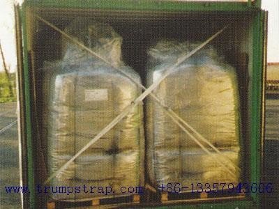 composite strap, polyester strap, cordstrap, lash webbing, dunnage bag, FIBC,woven strap in transport/logistics package