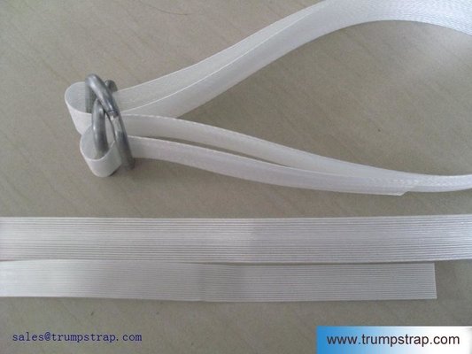 composite strap, polyester strap, cordstrap, lash webbing, dunnage bag, FIBC,woven strap in transport/logistics package