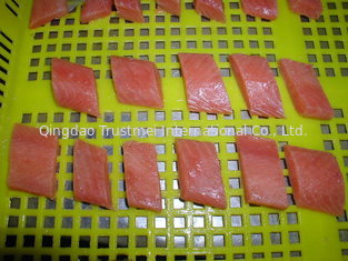 Frozen chum salmon diamond cut skinless no fatline color 13+