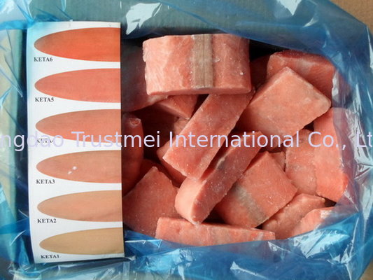 Frozen chum salmon portions skinless 2.5cm fatline color 13+