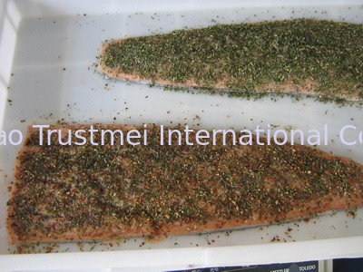 Frozen chum salmon fillets skin-on with toppings