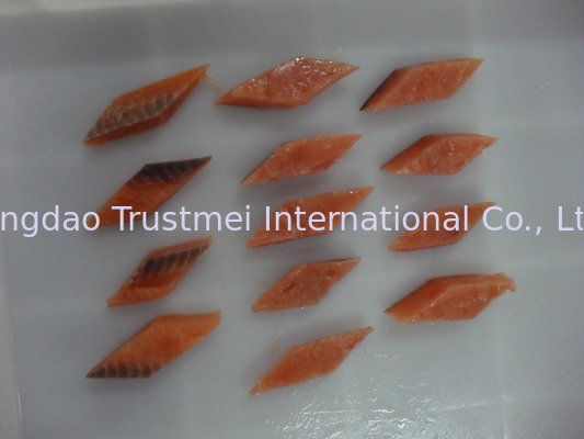 Frozen pink salmon nuggets diamond cut