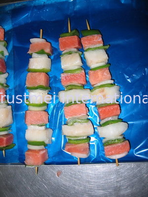 Frozen chum salmon skewers with pollock, pepper, onion