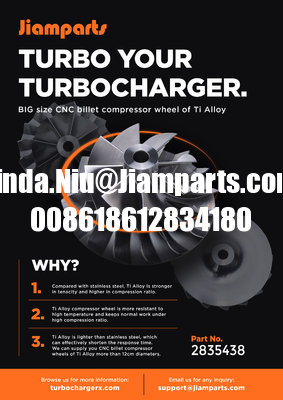 Holset Titanium Turbocharger Impeller Billet Compressor Wheel HE800FG/HX82/HX83 2835438 Hot Sell in STOCK