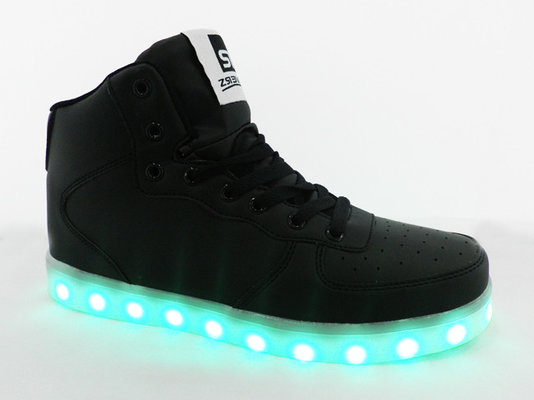 Hightop PU Leather USB Led Casual Shoes With 14 Multi Mode TPR Sole