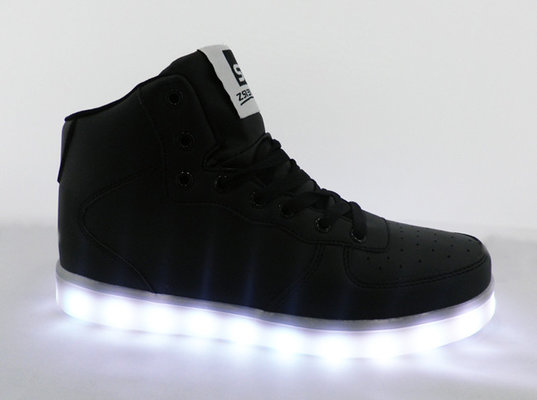 Hightop PU Leather USB Led Casual Shoes With 14 Multi Mode TPR Sole