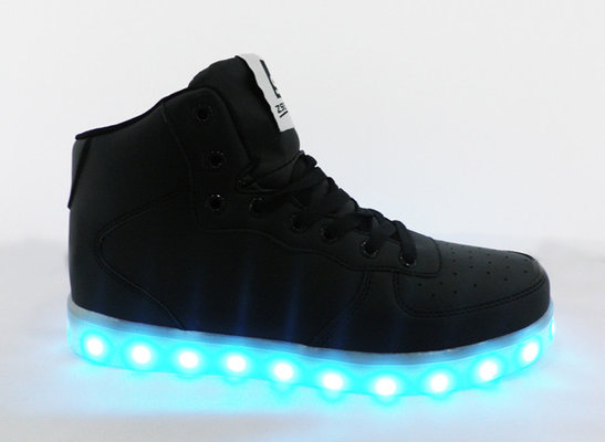 Hightop PU Leather USB Led Casual Shoes With 14 Multi Mode TPR Sole
