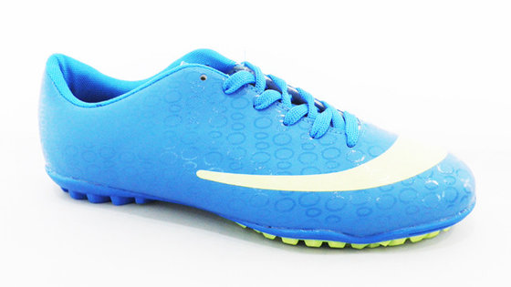 Waterproof Shinning PU Youth Indoor Soccer Shoes Customized Blue