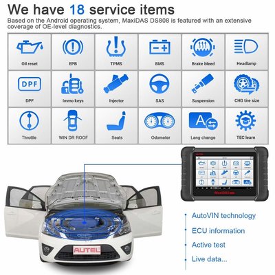 Autel MaxiDAS DS808K with Full Connect Kit (Upgraded Version of DS808, DS708) Automotive OE-Level Diagnostic Tool OBD2 S