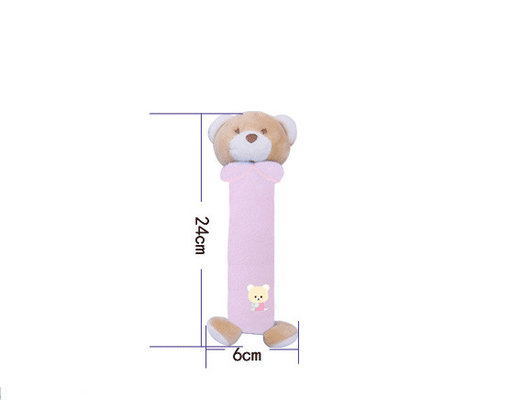 China 24CM Baby hand rattle / brown bear long body hand rattle / pink and blue bear with embroidery, rattle gift for baby supplier