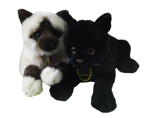 China 6''lying plush stuffed cat with plastic eyes and hand spray colors supplier