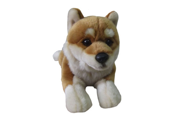 China 6''lying plush stuffed brown & white dog supplier