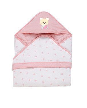80x80CM Baby blanket with hood / newborn baby wrapping blanket, pink and blue with printed patterns and embroidery supplier