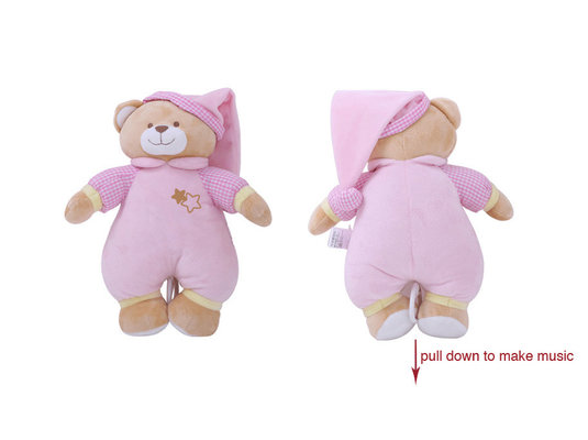 25CM Baby pull down musical / baby pram musical toy / baby crib pull down musical/ pink and blue bear with embroidery supplier