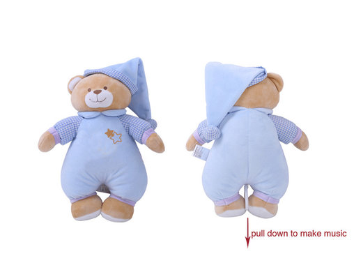 25CM Baby pull down musical / baby pram musical toy / baby crib pull down musical/ pink and blue bear with embroidery supplier