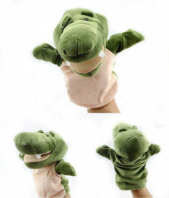 25CM Hippo crocodile rino hand puppet / puppet gift for kids / beige, dark green, grey with plastic eyes supplier