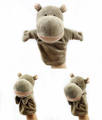 25CM Hippo crocodile rino hand puppet / puppet gift for kids / beige, dark green, grey with plastic eyes supplier