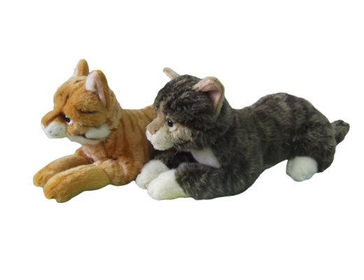 6''lying plush stuffed kittens/ cats with hand spray patterns brown & grey colors supplier