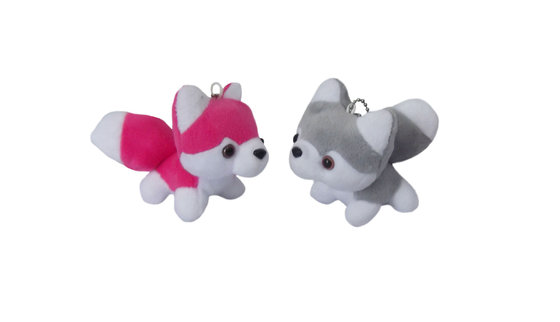 4'' plush stuffed mini fox with keychain pink and grey supplier
