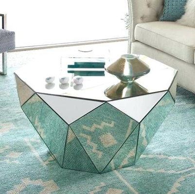 Unique Design Sparkly Mirrored Coffee Table Diamond Shaped Center Table For Home Hotel