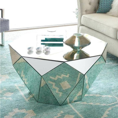 Unique Design Sparkly Mirrored Coffee Table Diamond Shaped Center Table For Home Hotel