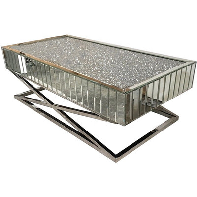 Hot selling Sparkly Mirrored Coffee Table Stainless Steel X Shaped Center Table For Home Hotel