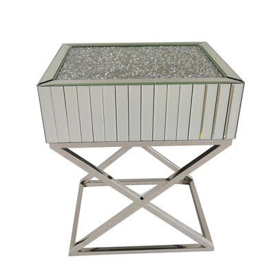 Hot selling Sparkly Mirrored Side Table Stainless Steel X Shaped End Table Bedside Tabel For Home Hotel