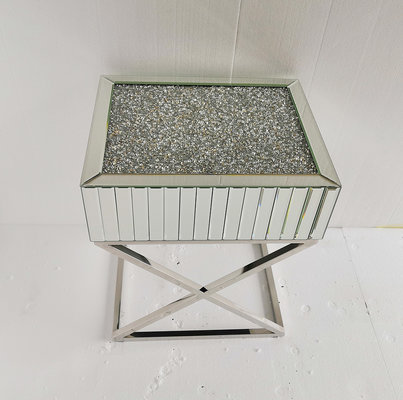Hot selling Sparkly Mirrored Side Table Stainless Steel X Shaped End Table Bedside Tabel For Home Hotel
