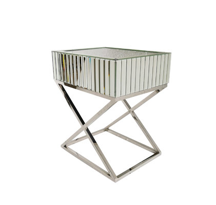 Hot selling Sparkly Mirrored Side Table Stainless Steel X Shaped End Table Bedside Tabel For Home Hotel