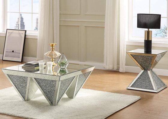 Hot selling Sparkly Mirrored Coffee Table Square Shaped Diamond Center Table For Home Hotel