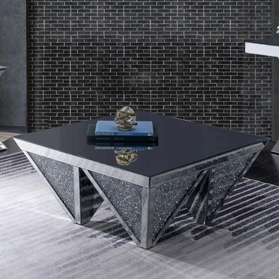 Hot selling Sparkly Mirrored Coffee Table Square Shaped Diamond Center Table For Home Hotel