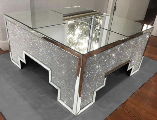 Hot selling Sparkly Mirrored Coffee Table Square Diamond Center Table For Home Hotel