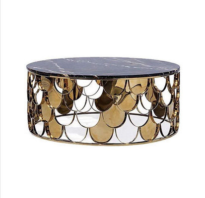 Hot selling Luxury Gold Stainless Steel Coffee Table Round Marble Center Table For Home Hotel