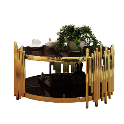 Hot selling Luxury Gold Stainless Steel Coffee Table Round Tempered Glass Center Table For Home Hotel