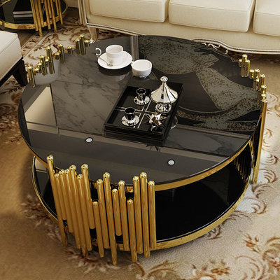 Hot selling Luxury Gold Stainless Steel Coffee Table Round Tempered Glass Center Table For Home Hotel
