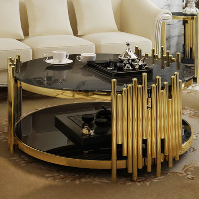 Hot selling Luxury Gold Stainless Steel Coffee Table Round Tempered Glass Center Table For Home Hotel