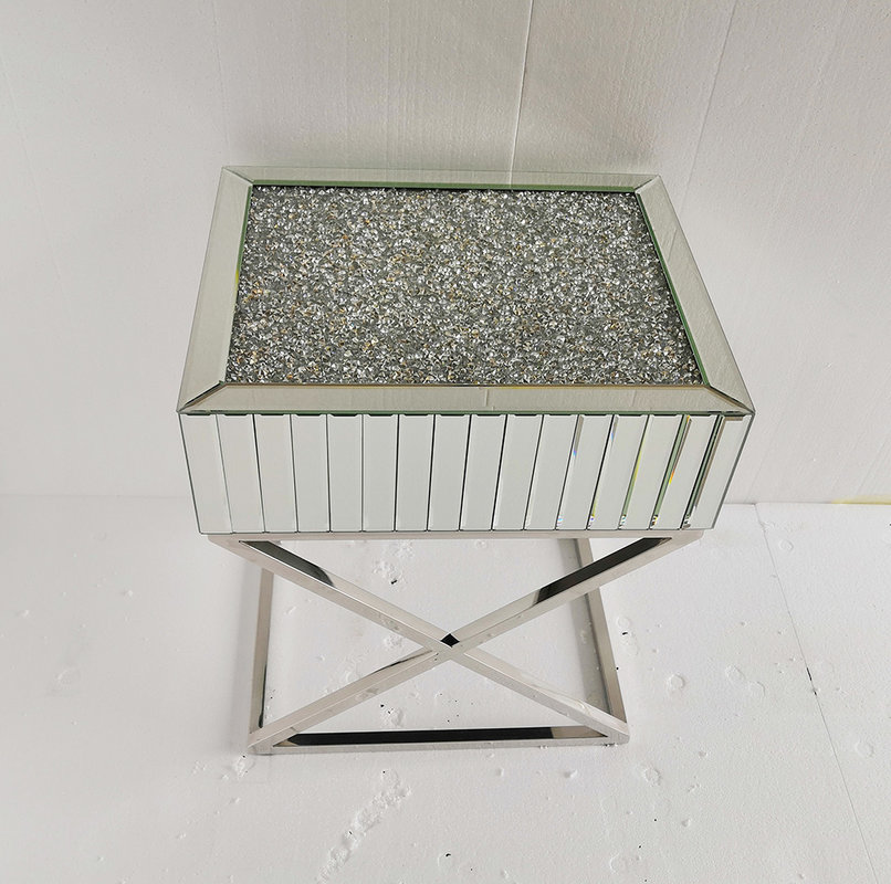 Hot selling Sparkly Mirrored Side Table Stainless Steel X Shaped End Table Bedside Tabel For Home Hotel