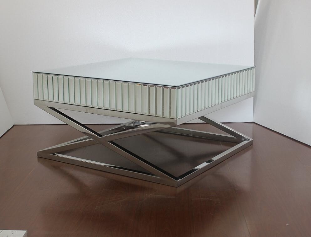 Hot selling Sparkly Mirrored Coffee Table Stainless Steel X Shaped Square Center Table For Home Hotel