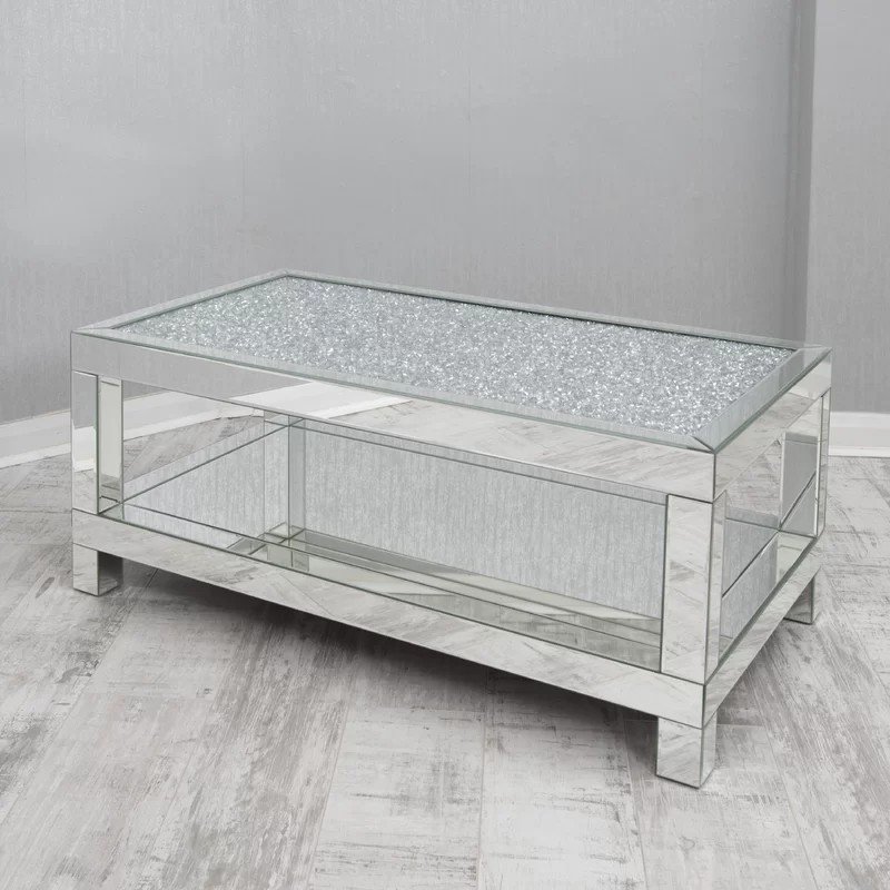 Hot selling Sparkly Mirrored Coffee Table Rectangle Diamond Center Table For Home Hotel