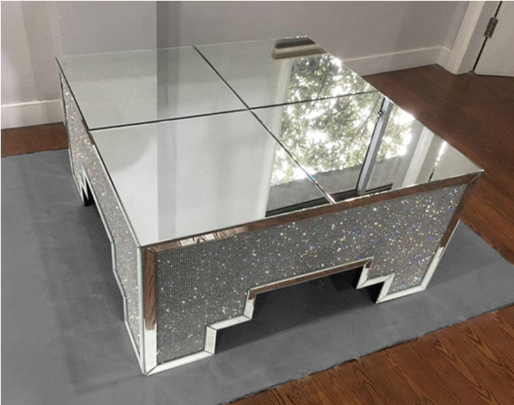 Hot selling Sparkly Mirrored Coffee Table Square Diamond Center Table For Home Hotel
