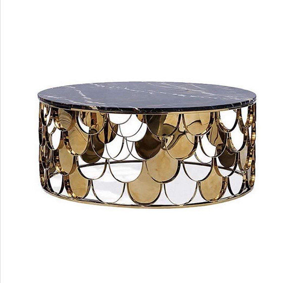 Hot selling Luxury Gold Stainless Steel Coffee Table Round Marble Center Table For Home Hotel