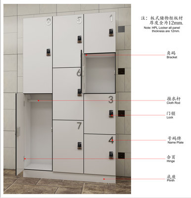 Waterproof Changing Room Locker Cabinet Wet Resistance HPL Personal Storage Electronic Cabinet  For Gym