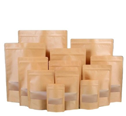 Custom Printing Food Packaging Bags Brown Kraft Stand Up Pouch With Window